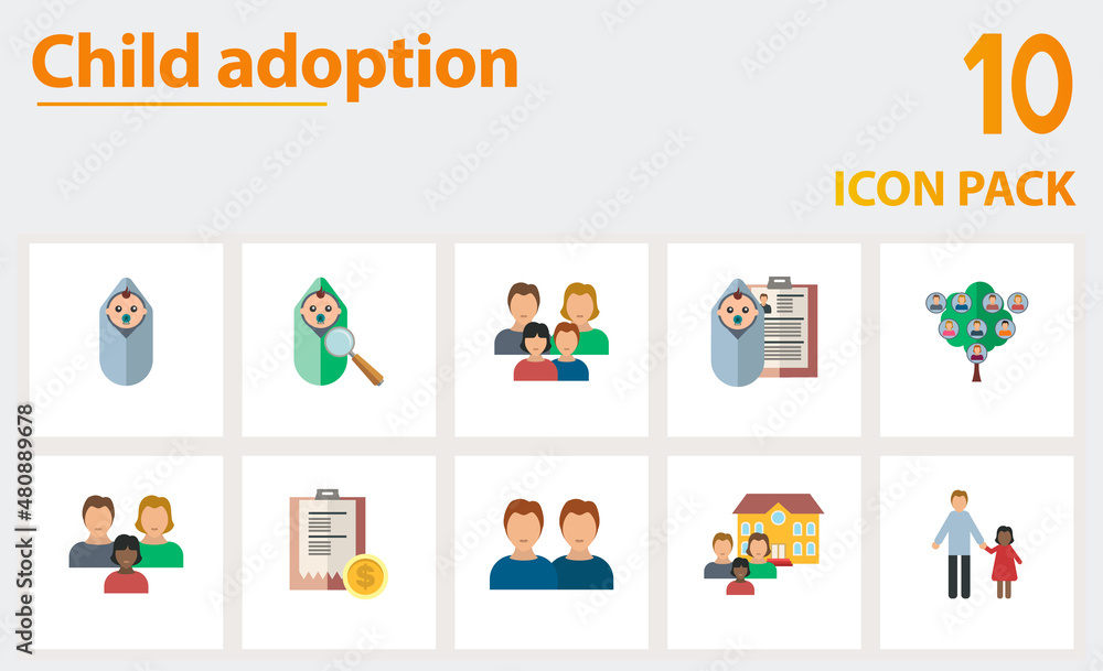 Child Adoption icon set. Collection of simple elements such as the new ...