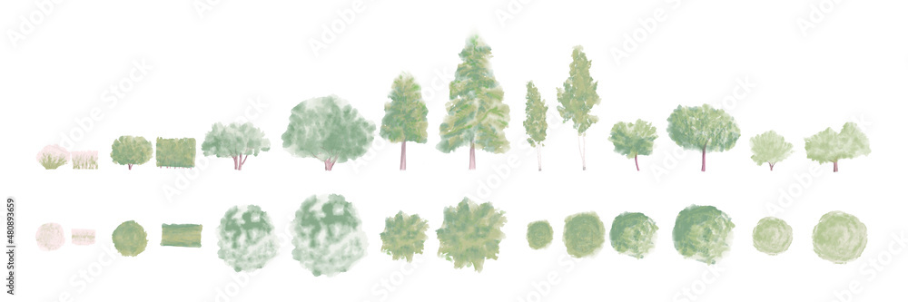 Watercolor trees - Architecture content Stock Illustration | Adobe Stock