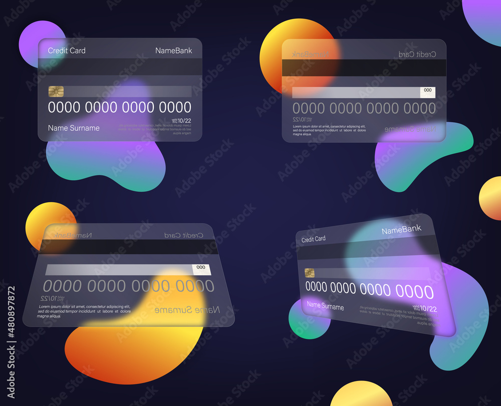Realistic credit card mockup in glassmorphism style with blur ...