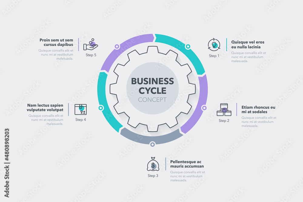 Business cycle template with five colorful steps. Easy to use for your ...