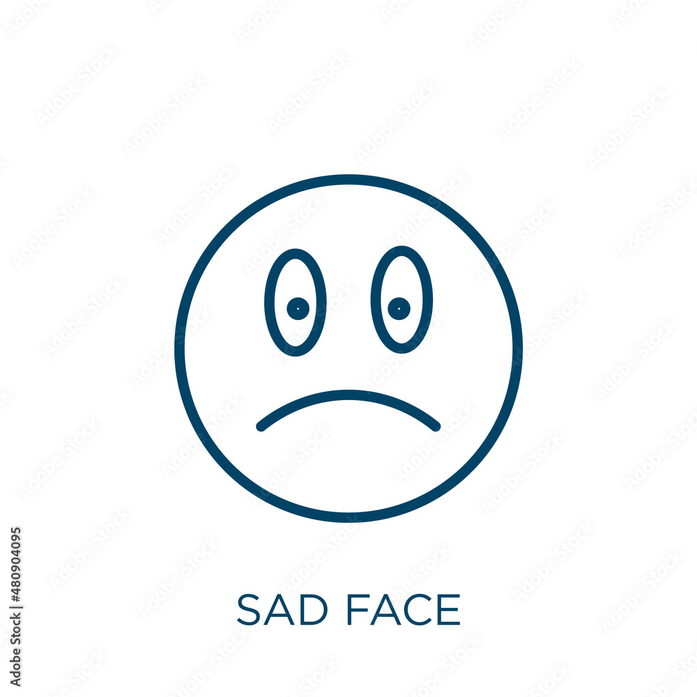 sad face icon. Thin linear sad face, happy, smile outline icon isolated ...