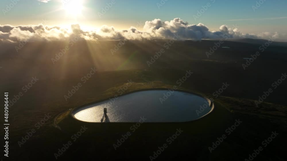 Turlough Hill, Wicklow, Ireland. January 2022 Drone gradually orbits ...