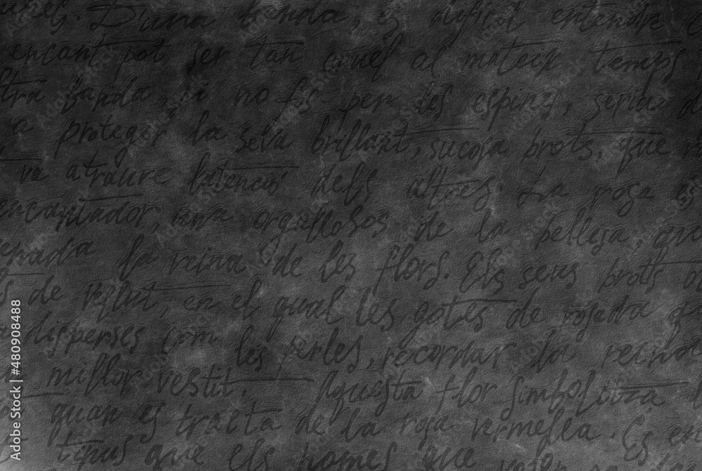 Black antique abstract retro unreadable ink written text.Dark wall ...