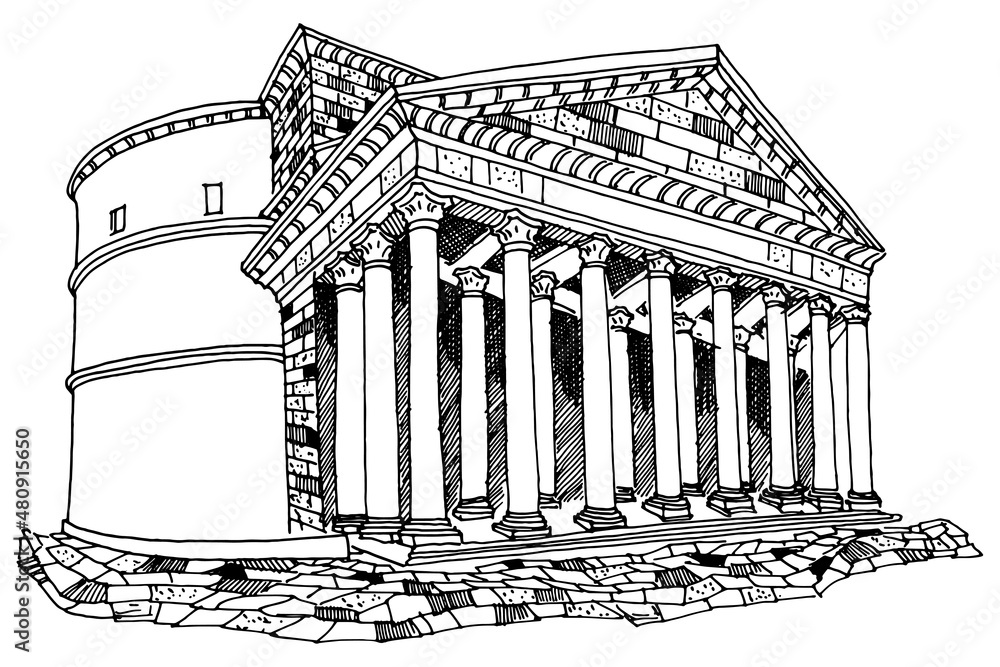 Vector sketch of Pantheon. Rome. Italy. Stock Vector | Adobe Stock