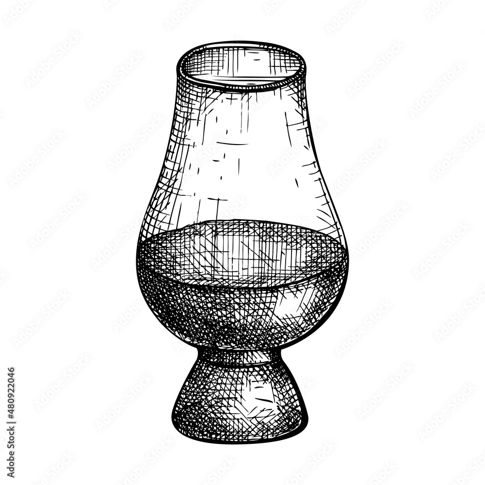 Hand-sketched whiskey or brandy glass illustration. Vector sketch of ...