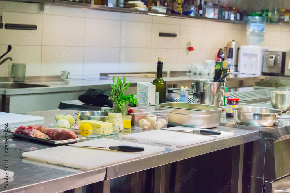 workplace restaurant kitchen. Stock Photo | Adobe Stock