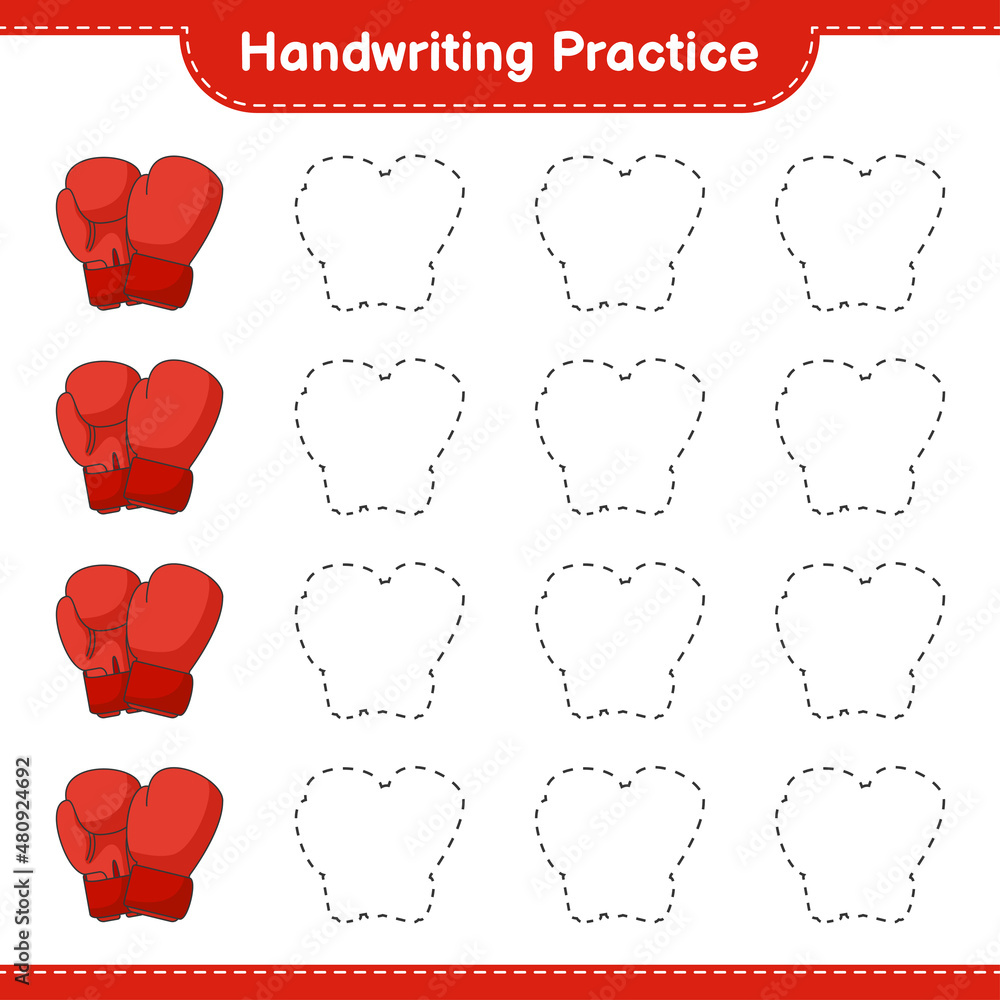 Handwriting practice. Tracing lines of Boxing Gloves. Educational ...
