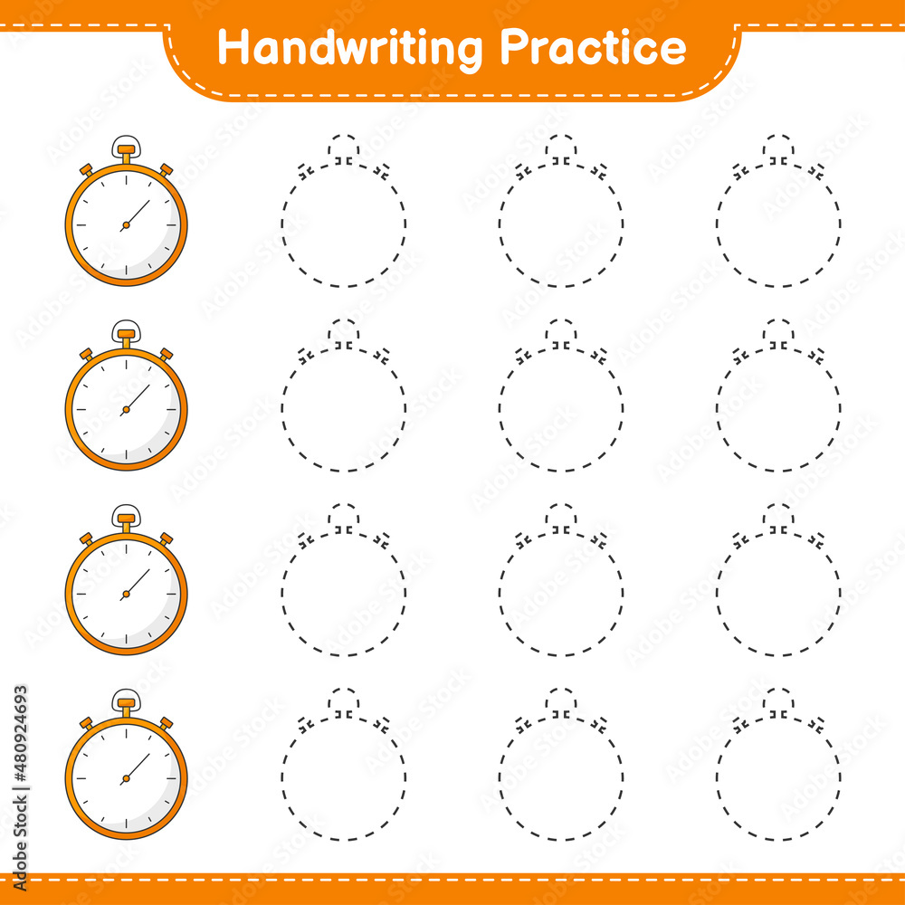 Handwriting practice. Tracing lines of Stopwatch. Educational children ...