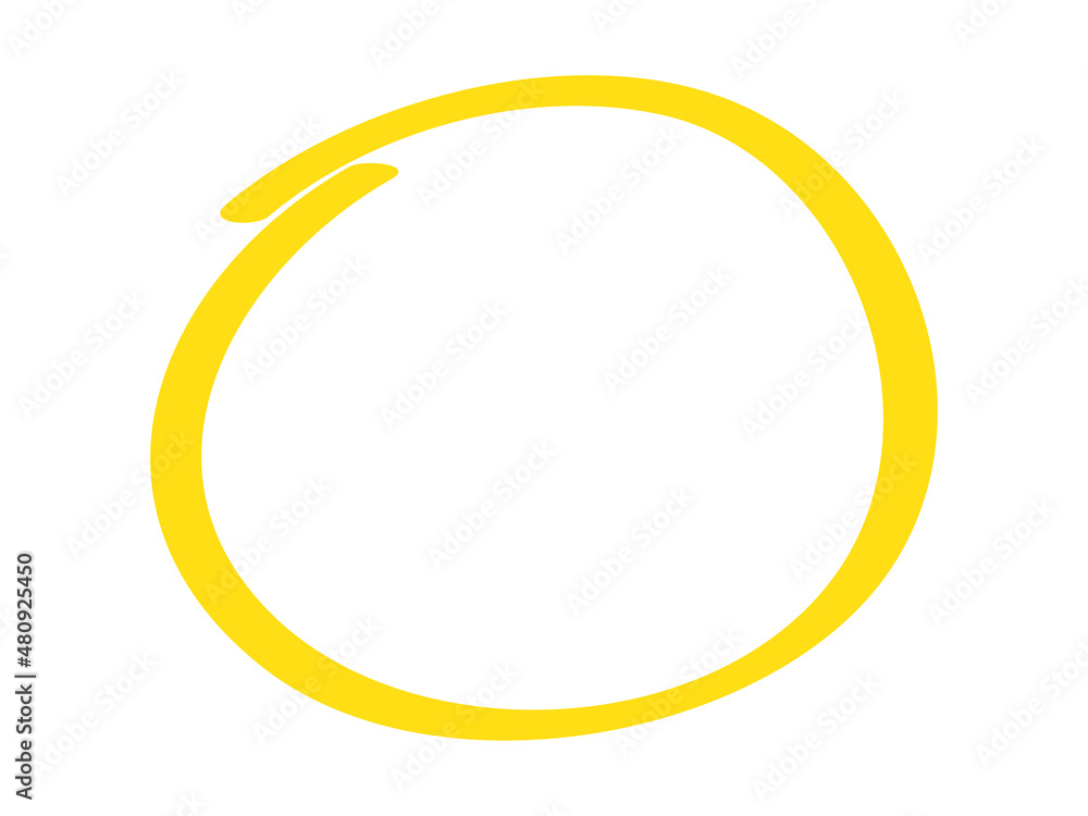 Yellow circle pen draw. Highlight hand drawn circle isolated on white ...