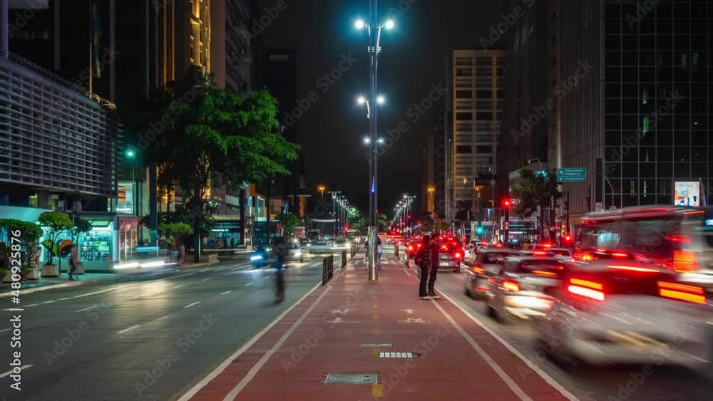 Time lapse view of night traffic on Paulista Avenue in Sao Paulo, the ...