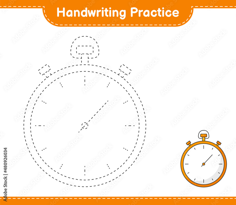 Handwriting practice. Tracing lines of Stopwatch. Educational children ...