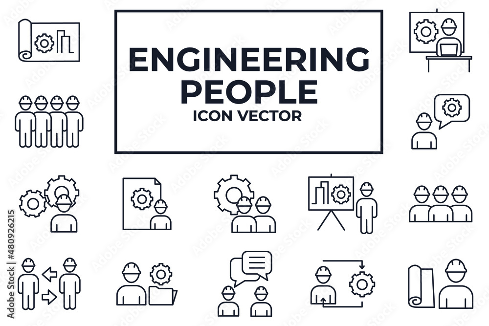 Set of Engineering People icon. People Teamwork Engineering pack symbol ...