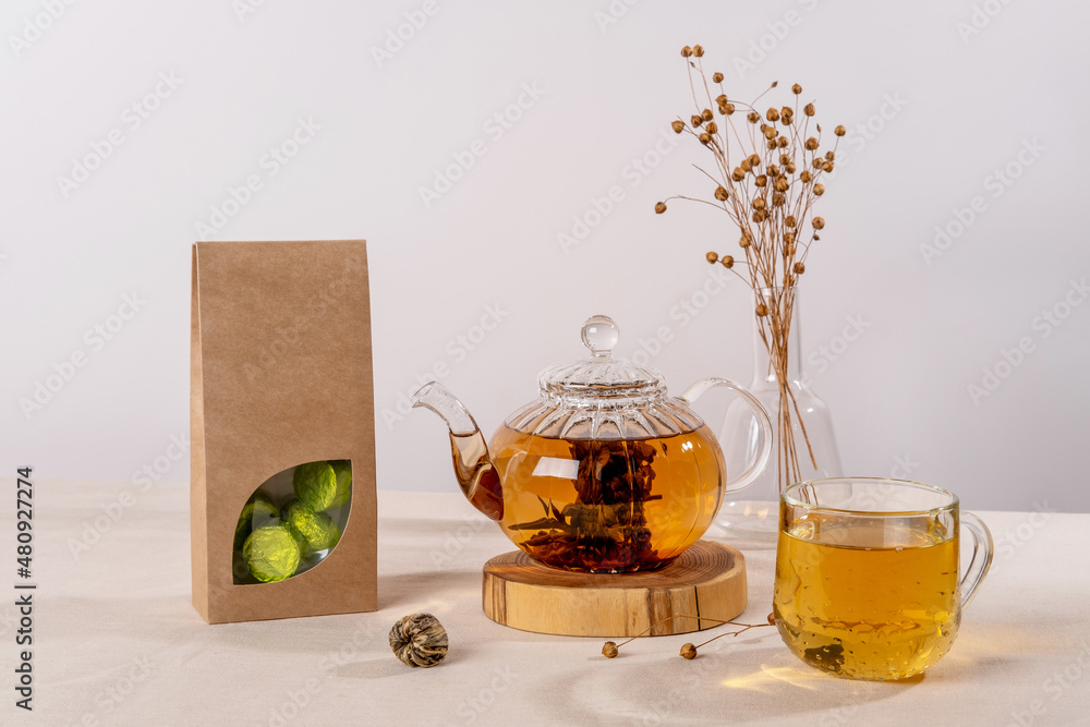 Organic tea branding and packaging mockup. Blank tea packaging mockup ...