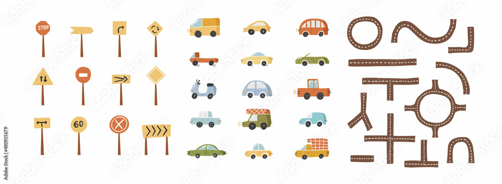 City road map creator elements isolated on white. Road signs, arrows ...