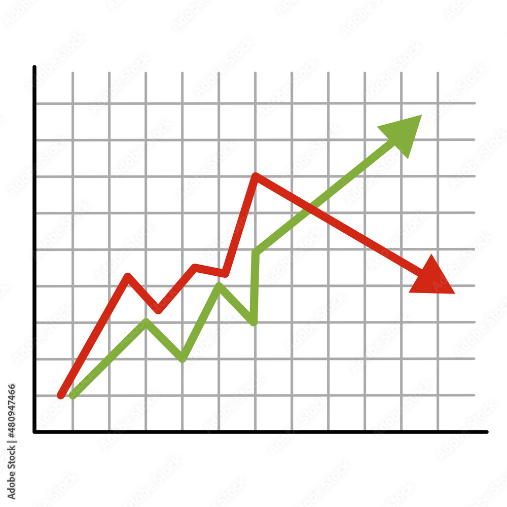 Red and green arrows, graph of growth. Isolated vector illustration on ...