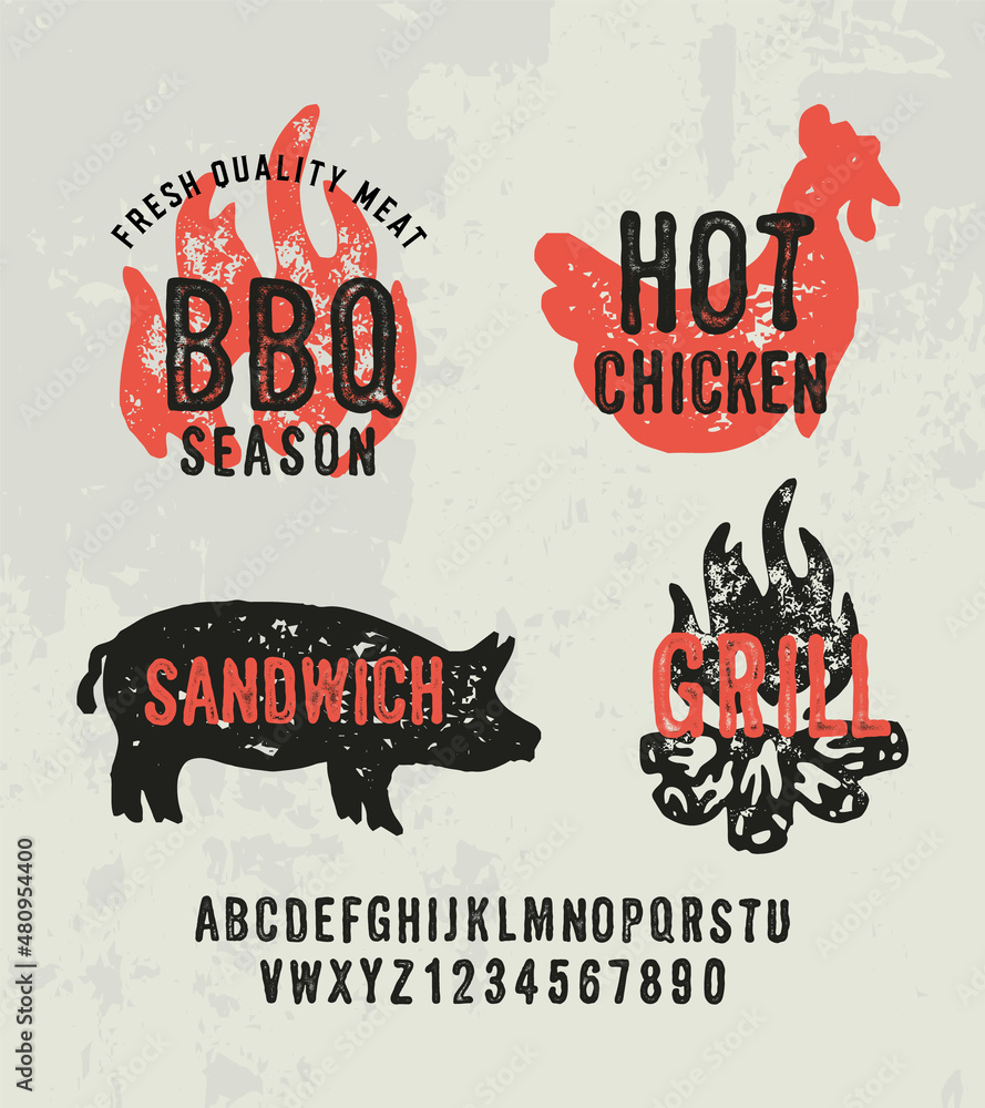 BBQ Textured Font. Retro Typeface. Vector Stock Vector | Adobe Stock