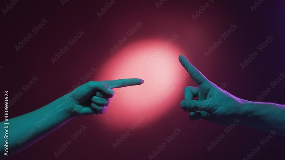 Absurd accusation. Blaming gesture. Couple quarrel. Female hand ...