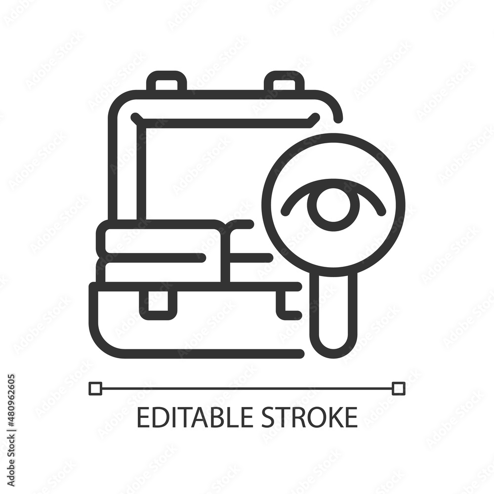 Baggage checks linear icon. Border security. Customs restrictions. Thin ...