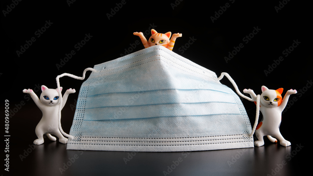 Funny toy kittens encourage children to wear protective medical masks ...