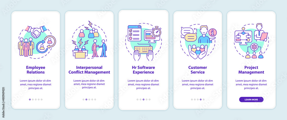 Skills for human resources manager onboarding mobile app screen ...