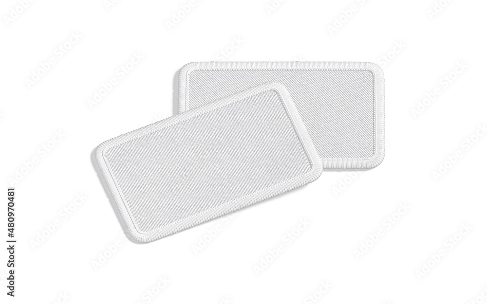 Blank white rectangle embroidered patch mockup pair, isolated Stock ...