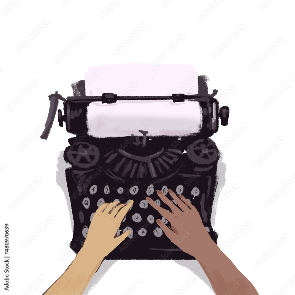 Typewriter hands people race typing together work together paper ...