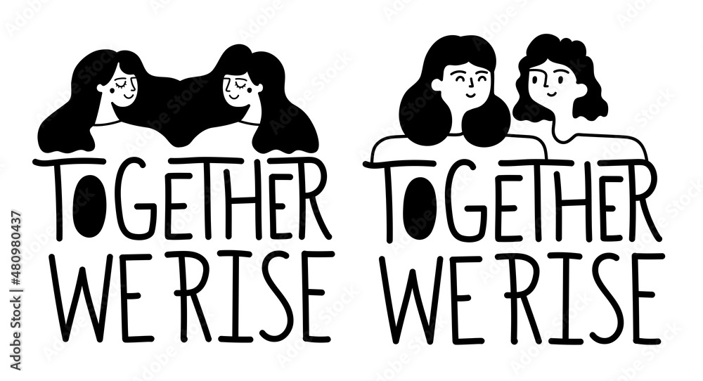 Vector illustration set with lettering greeting words and women ...