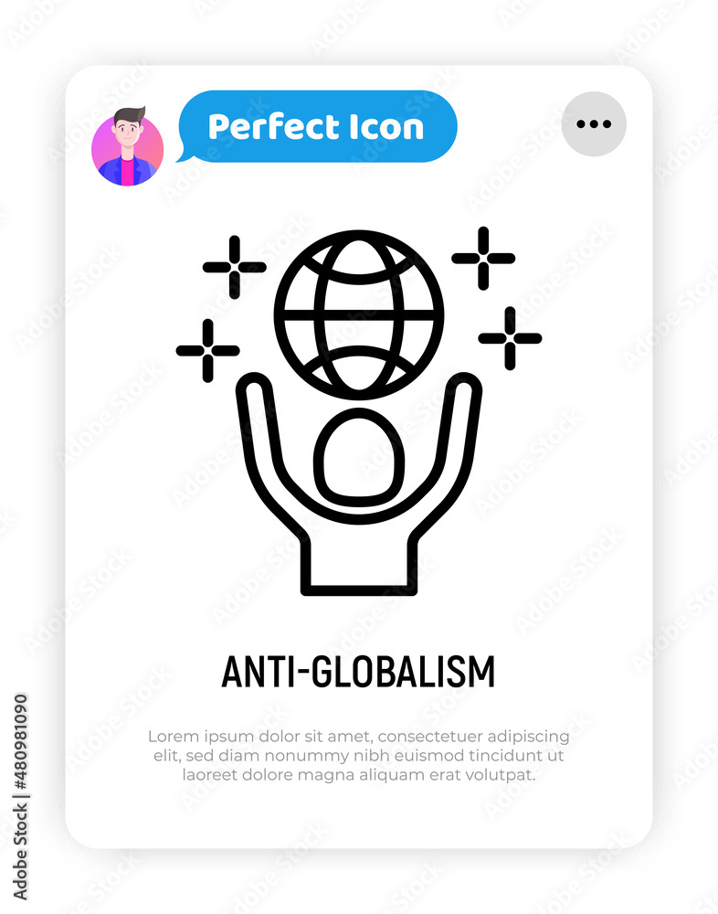 Anti-globalism thin line icon. Man holding planet in hands. Green ...