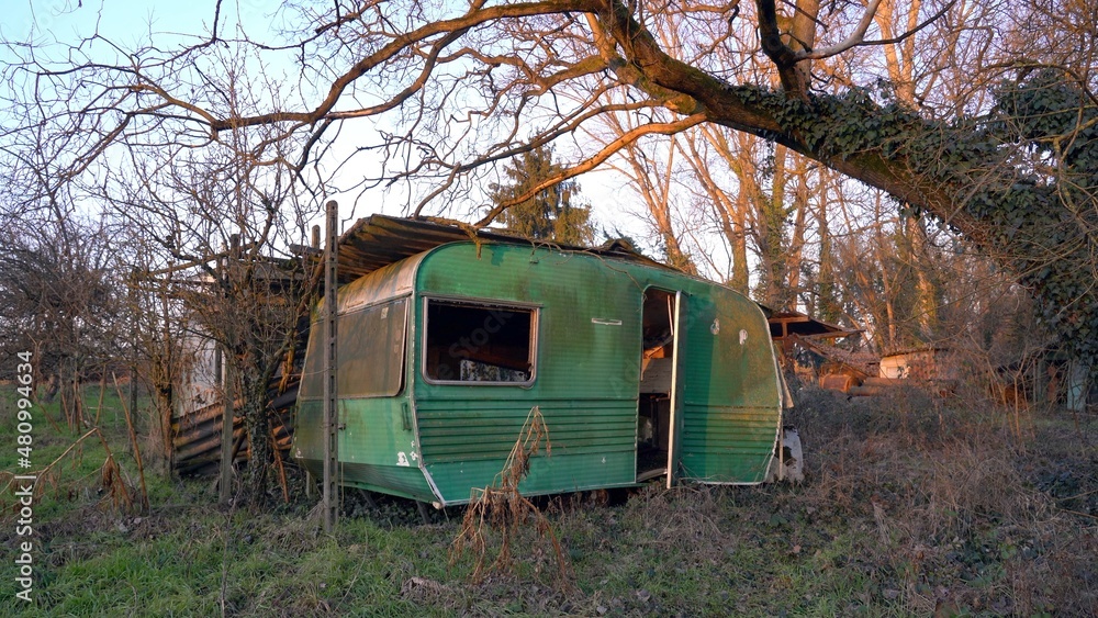 camper caravan abandoned and destroyed by the passage of time - house ...