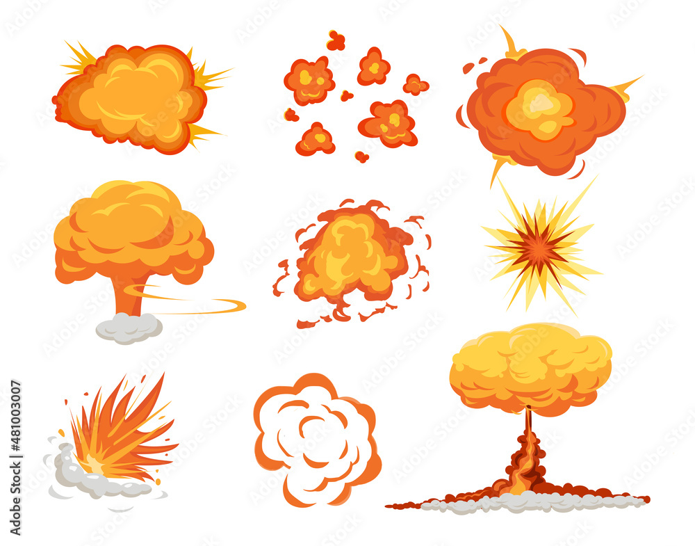 Set of bomb explosion on white background. Vector explosion dynamite ...