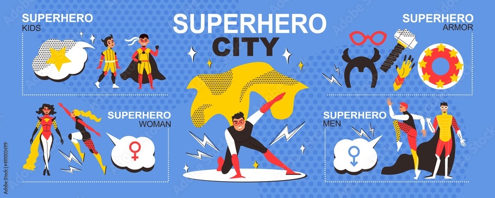 Superhero City Infographics Stock Vector | Adobe Stock