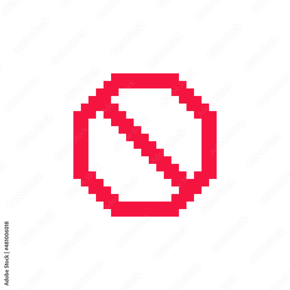 Vetor de Prohibition sign pixel art icon. Stop sign, cartoon style ...
