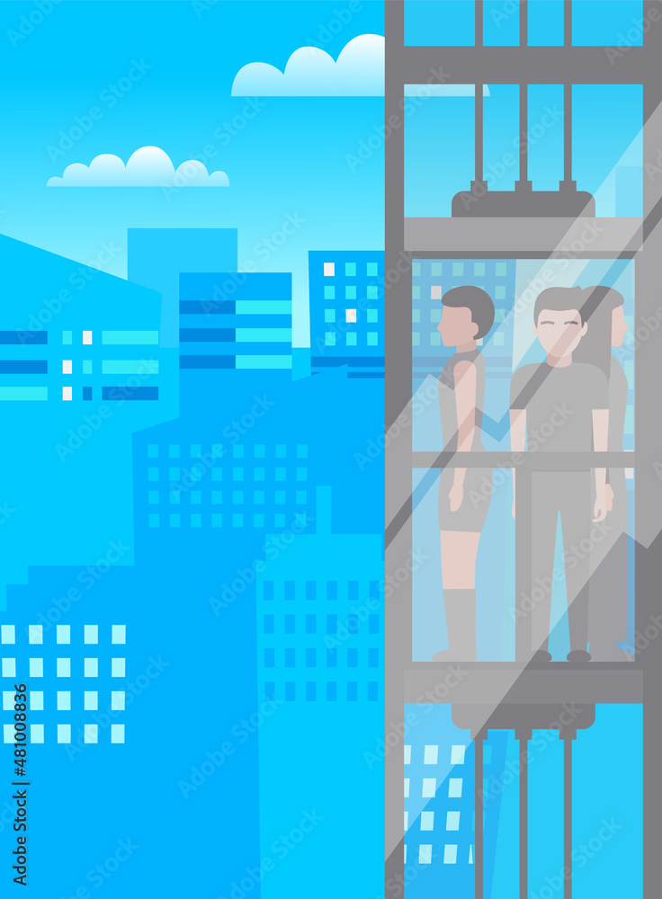 Single cabin with lifting mechanism. Modern lift for transporting ...