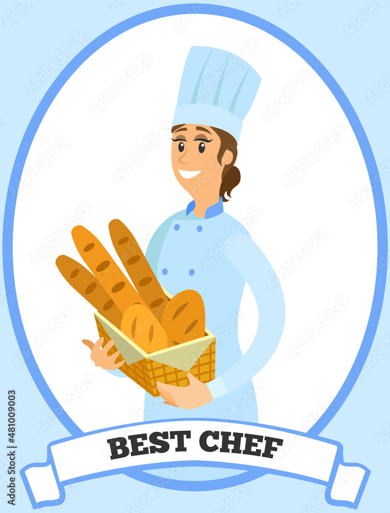 Best chef logo with smiling woman holding bread basket. Best chef ...