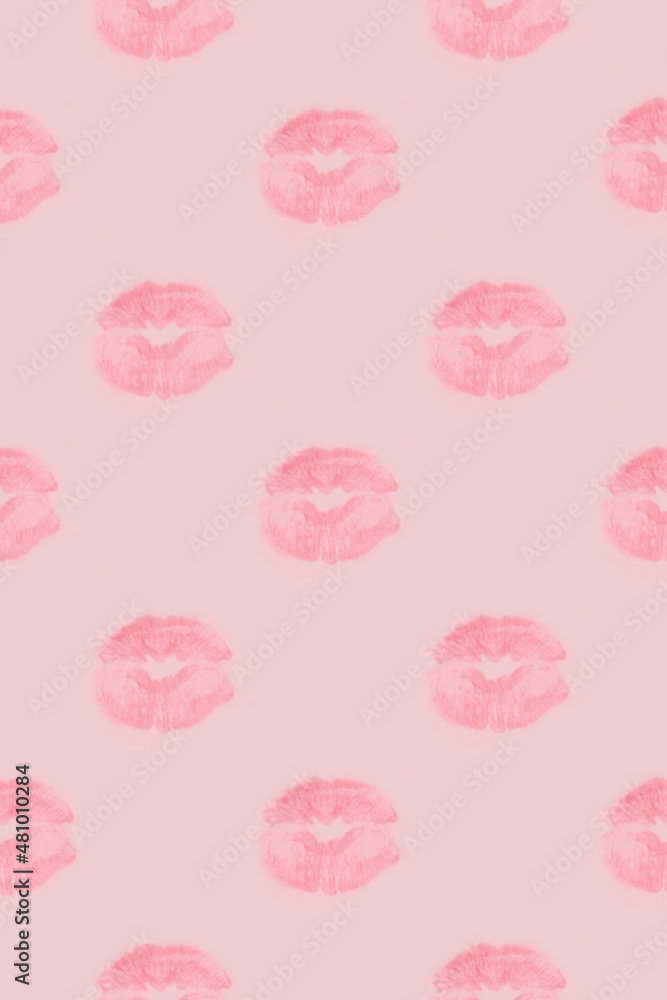 Beautiful realistic kiss with pink lips isolated on a pink background ...
