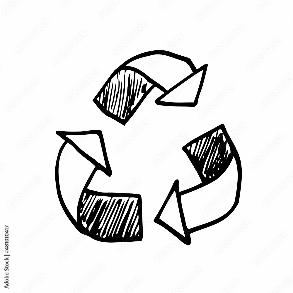 Vecor doodle Recycle sign line drawing. Ecology symbol. Flat vector ...