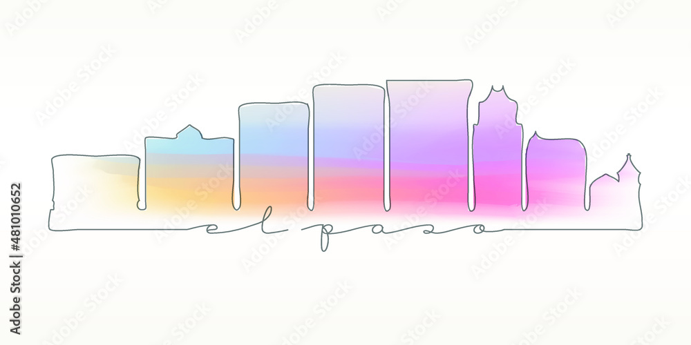 El Paso, TX, USA Skyline Watercolor City Illustration. Famous Buildings ...