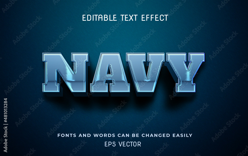 Navy 3d editable text effect Stock Vector | Adobe Stock