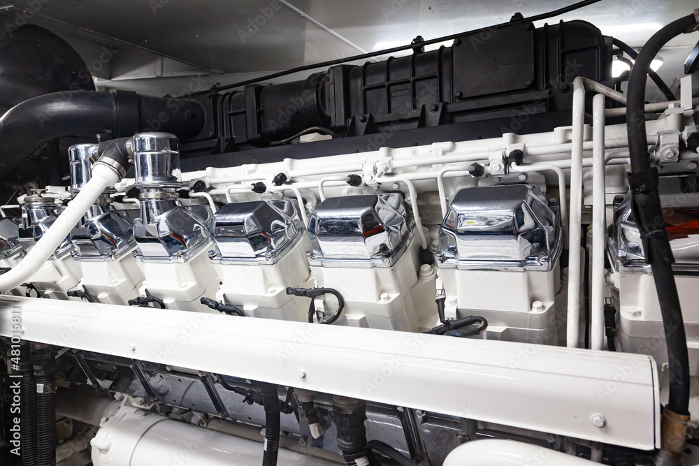 Marine engine installed inside a luxury yacht. Stock Photo | Adobe Stock