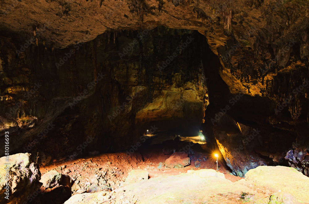 Amazing wide-angle landscape view of mysterious cave. Cennet and ...