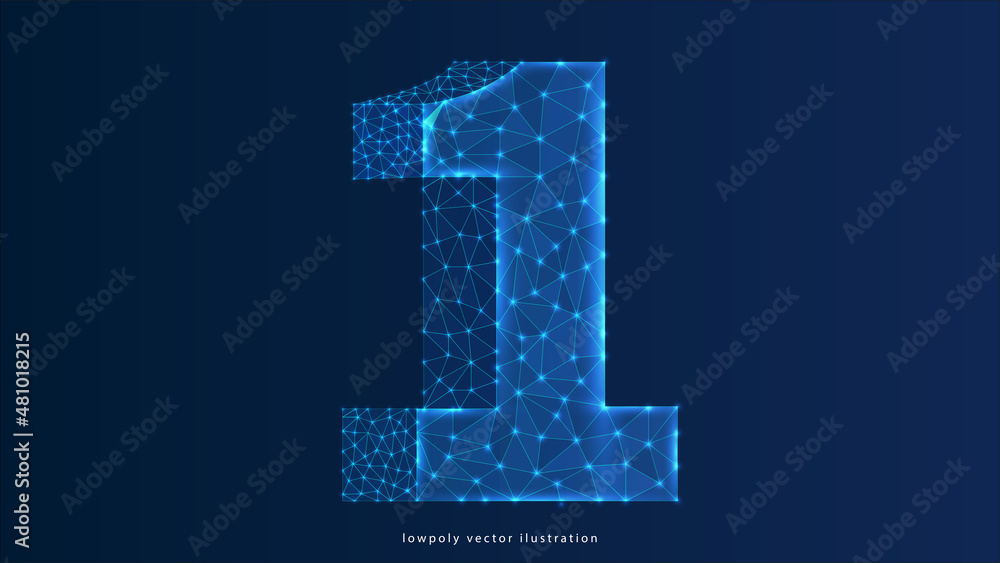 Number 1 low poly design, mathematics abstract geometric image, one ...