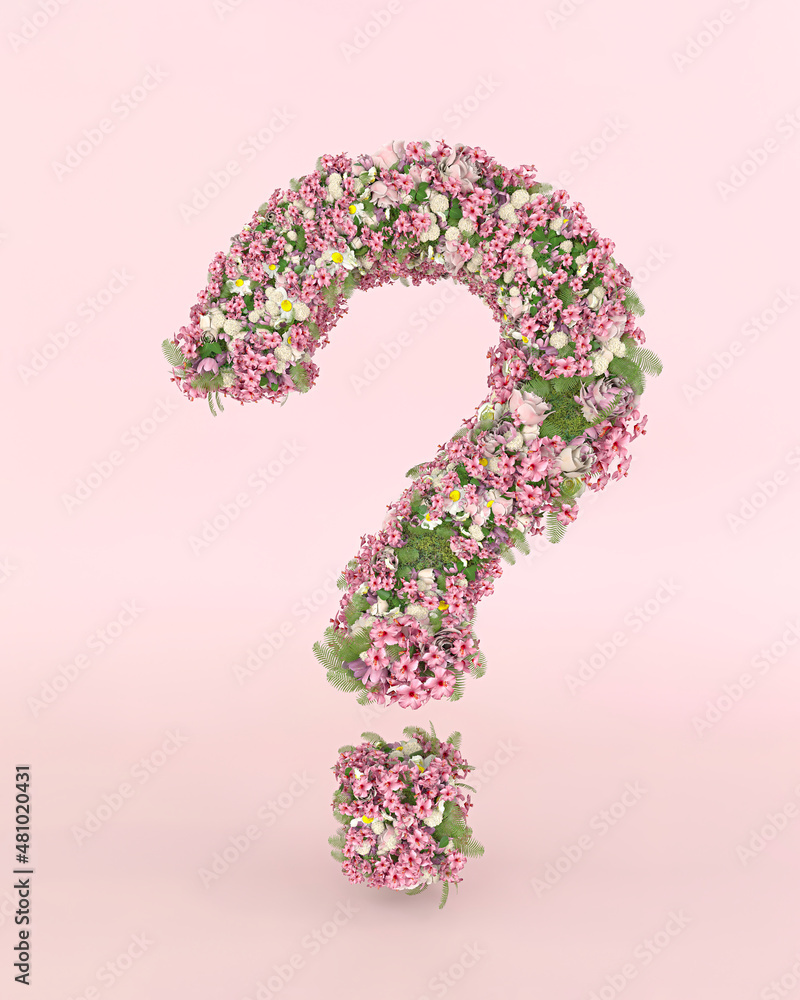 Question mark made of fresh Spring flowers. Nicely asked questions ...