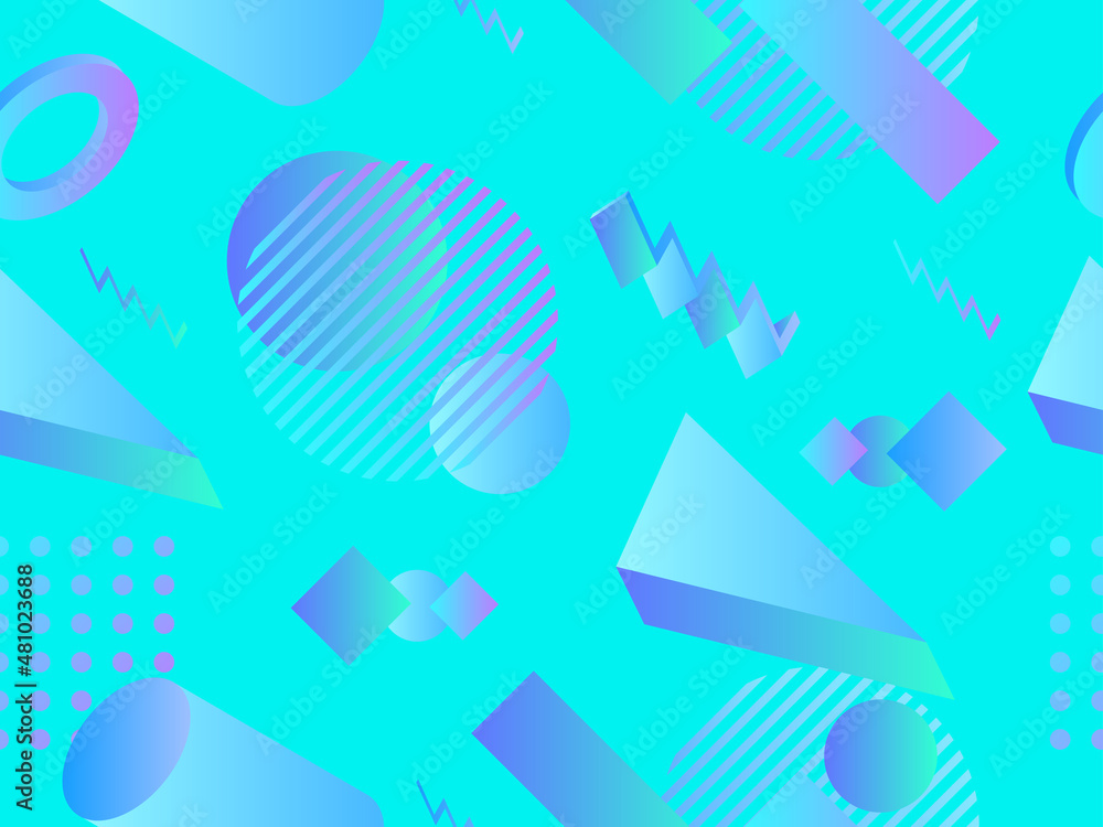 Memphis seamless pattern with geometric gradient shapes. Geometric ...