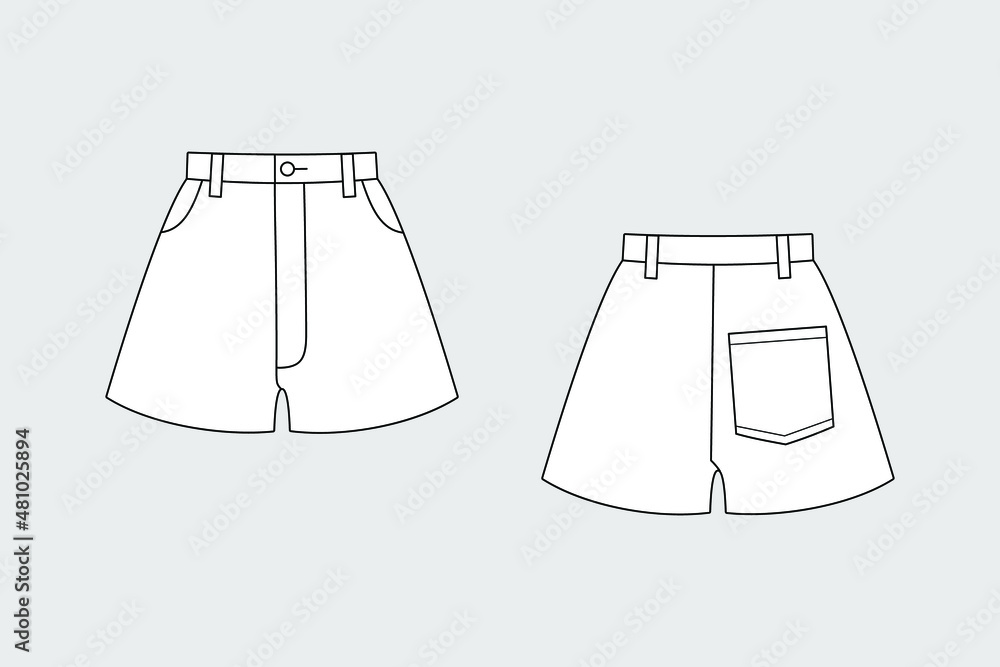 Shorts vector template isolated on a grey background. Female model ...