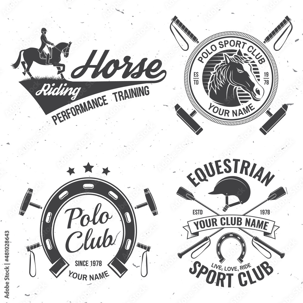 Set of polo and horse riding club patch, emblem, logo. Vector ...