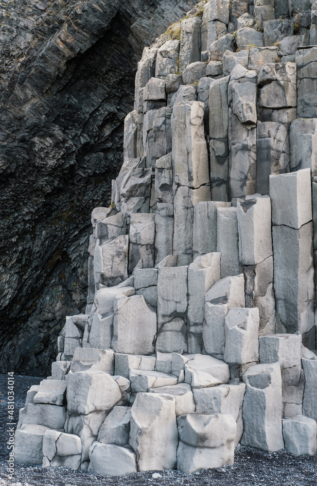 Basalt rock pillars columns at Reynisfjara beach near Vik, South ...
