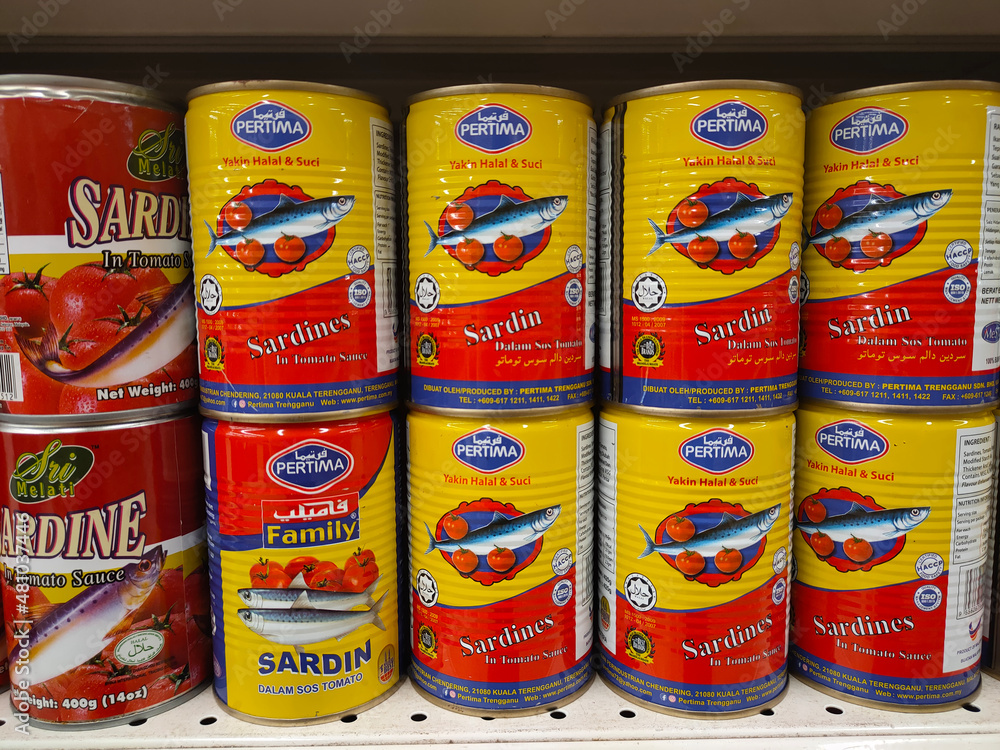 PENANG, MALAYSIA -DECEMBER 09, 2021: Selective focused on sardine fish ...