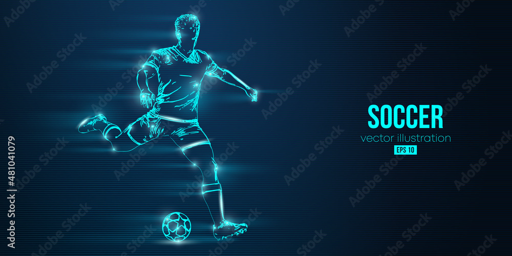 football soccer player man in action isolated blue background. Vector ...