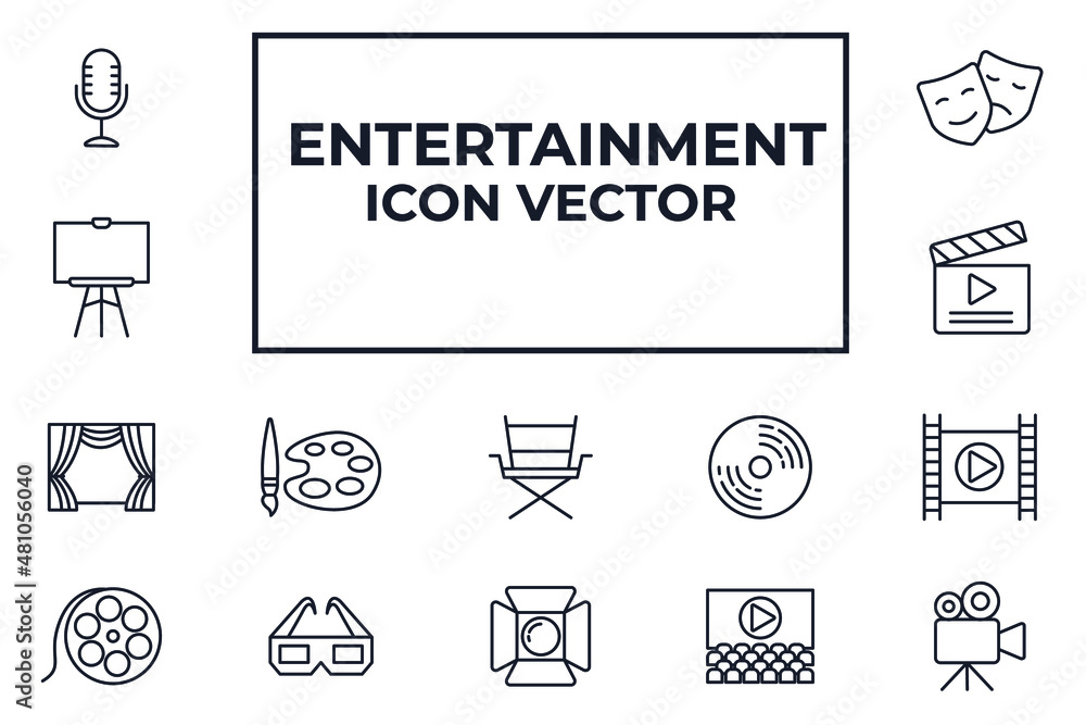 Vetor de Set of Entertainment icon. Entertainment pack symbol template ...