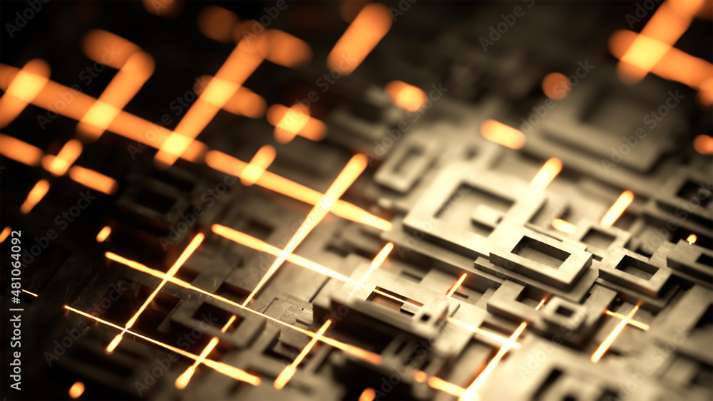 3d Technology background composed of textured block effects and lasers ...